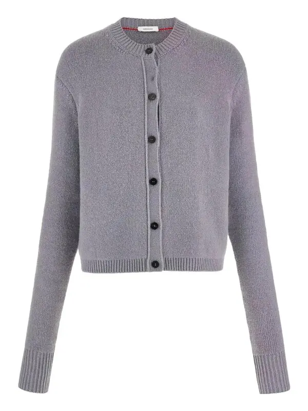 FERRAGAMO Logo-plaque Crew-neck Cardigan - Grey
