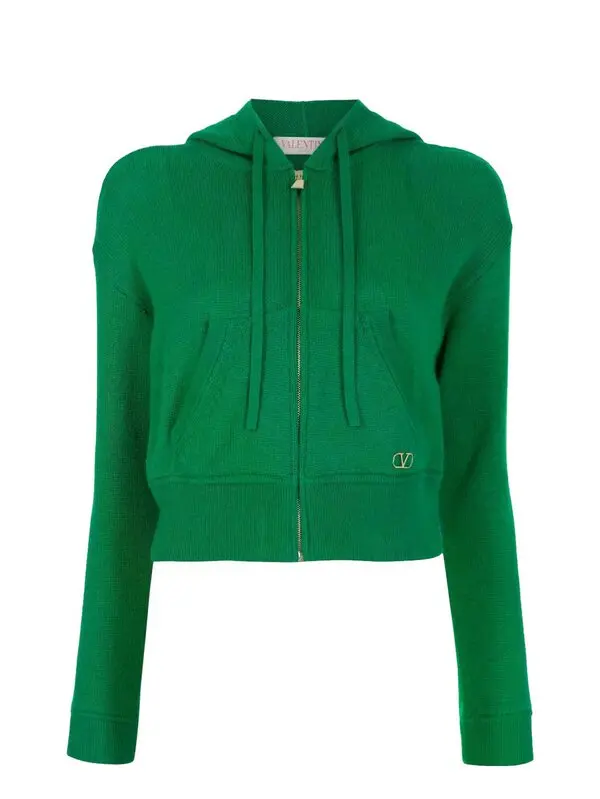 Valentino Garavani Logo-plaque Cashmere Hoodie - Green