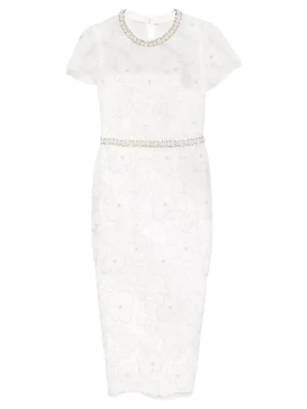 SELF-PORTRAIT Embellished Tulle Midi Dress - White