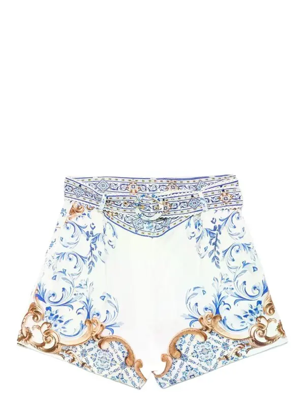 Camilla Printed Thigh-length Shorts - White