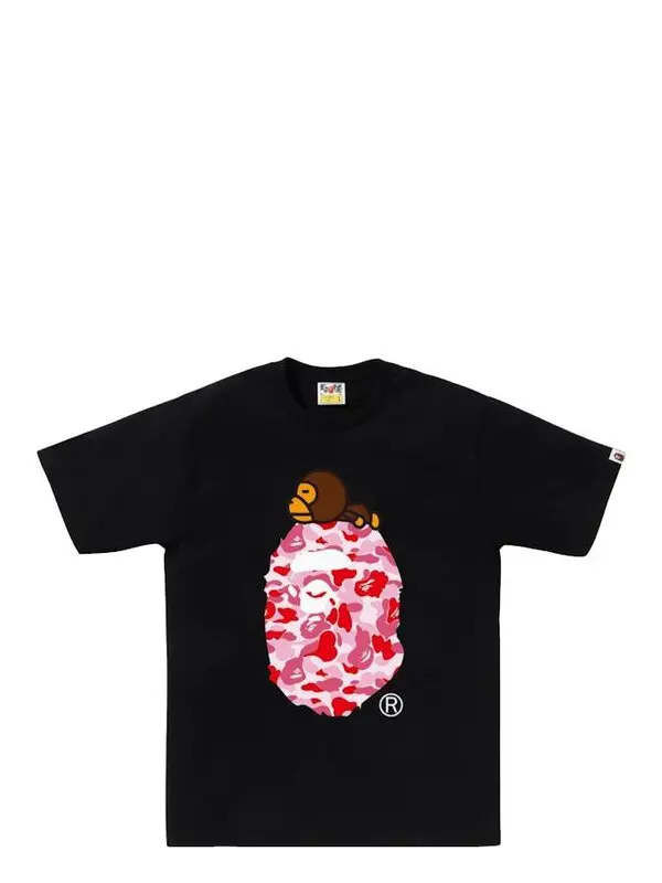 A BATHING APE Abc Camo Milo On Big Ape Tee Shirt - Black/pink