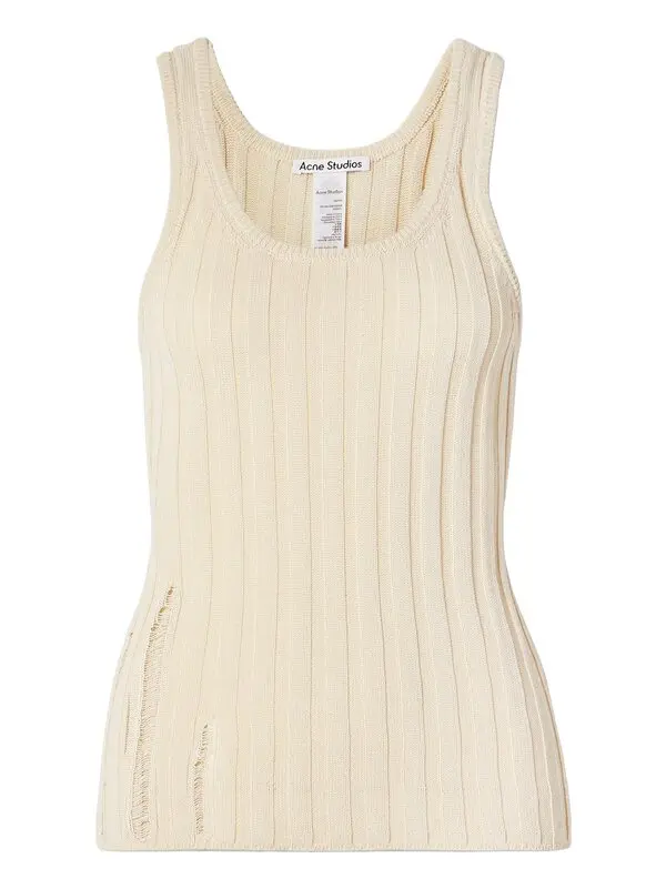 Acne Studios Distressed Ribbed Organic Cotton-blend Tank - Neutrals