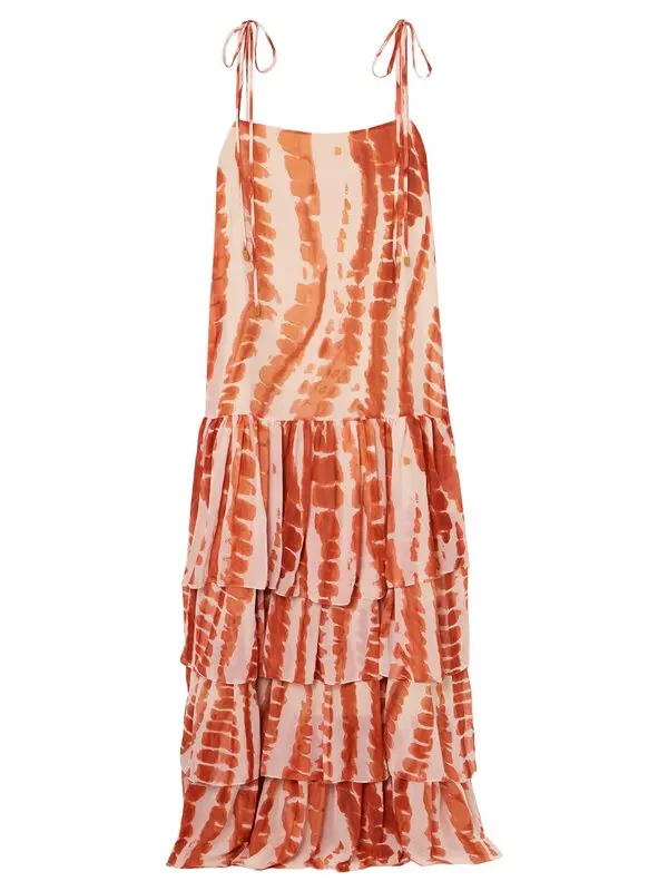 ANDRES OTALORA Tha Embellished Tiered Printed Maxi Dress - Orange