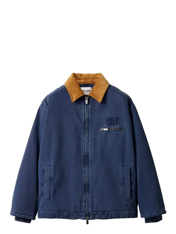 Miu Miu Cotton Trucker Jacket With Corduroy Collar - F0589 Indaco