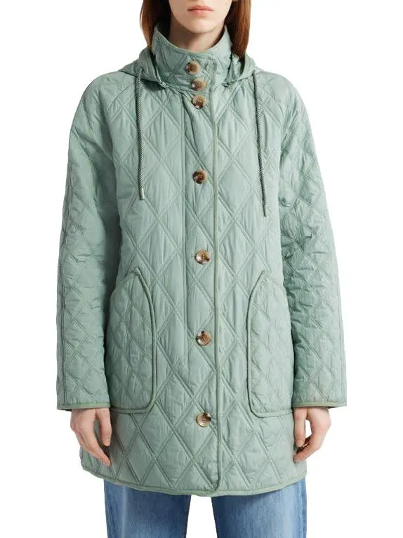 Bernardo Diamond Quilted Hooded Liner Jacket - Cool Sage