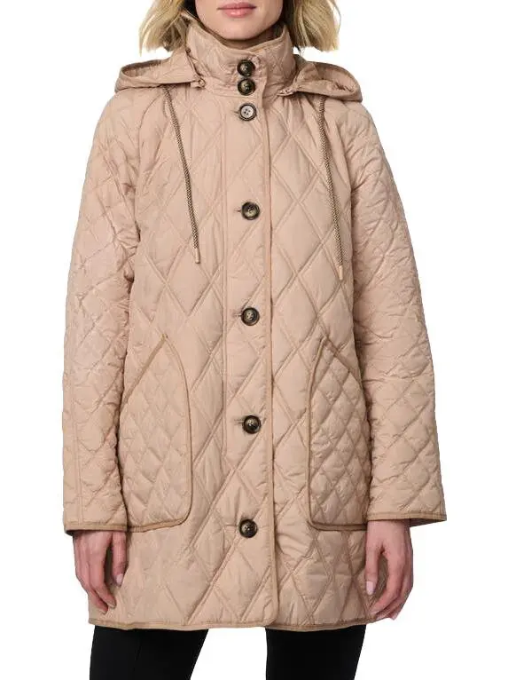 Bernardo Diamond Quilted Hooded Liner Jacket - Taupe