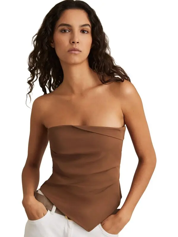 REISS Millie Ruched Bandeau Top - Brown