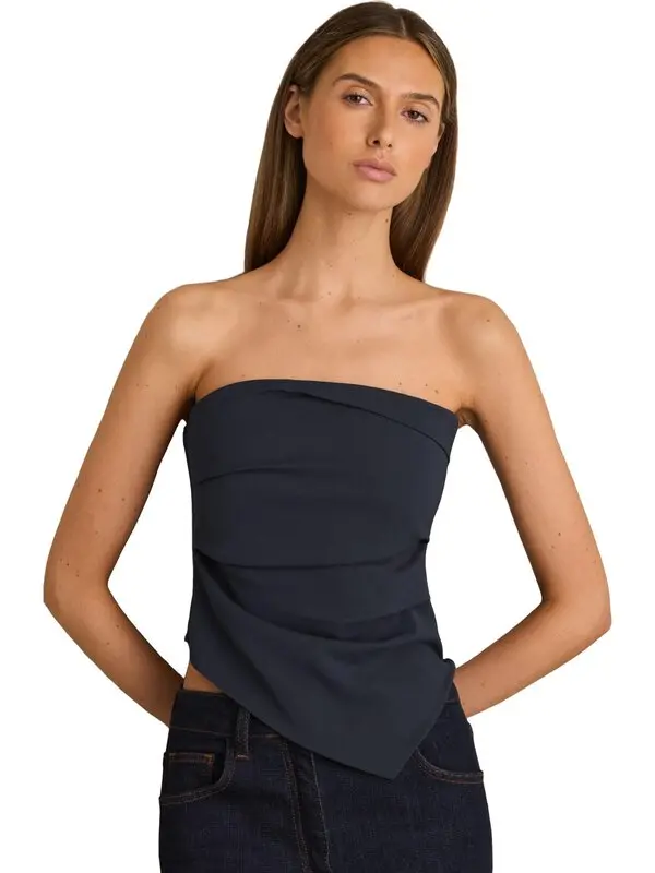 REISS Millie Ruched Bandeau Top - Navy