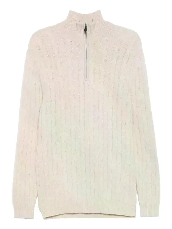 N.peal Albemarle Cable Half Zip Sweater - Neutrals