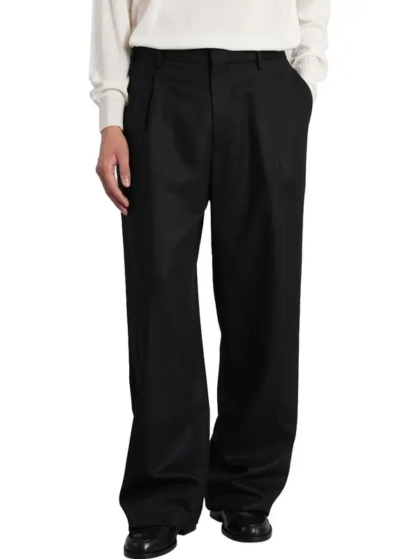 LARDINI Wide-leg Wool Trousers - Black