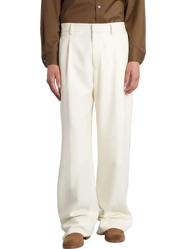 LARDINI Wide Leg Wool Pants - Beige