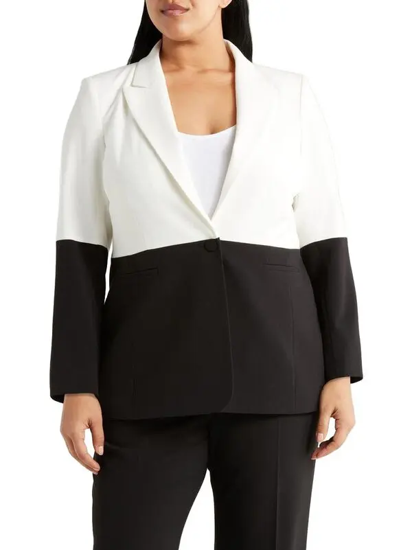 TAHARI ASL Colorblock Blazer - White Black