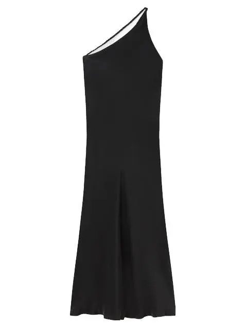 Silk Laundry Slope Dress - Black