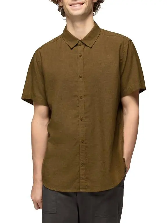 Prana Lindores Hemp Blend Short Sleeve Button-up Shirt - Retro Olive