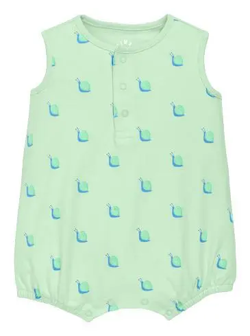 PRIMARY Baby Organic Henley Tank Shortie - Light Clover Snails