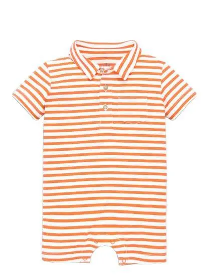 PRIMARY Baby Polo Shortie In Mini Stripe - Cantaloupe White Stripe