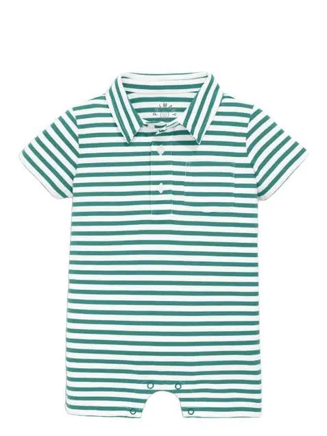 PRIMARY Baby Polo Striped Shortie - Sunwashed Teal White Stripe