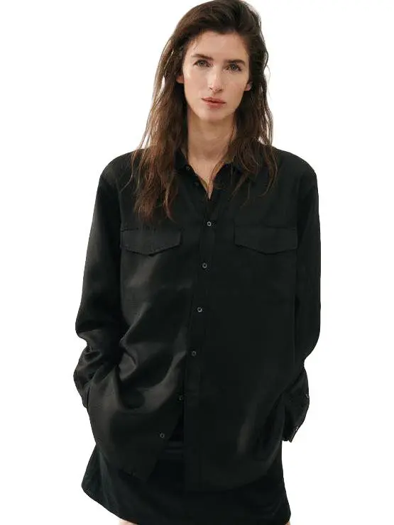 Silk Laundry Twill Boyfriend Shirt - Black
