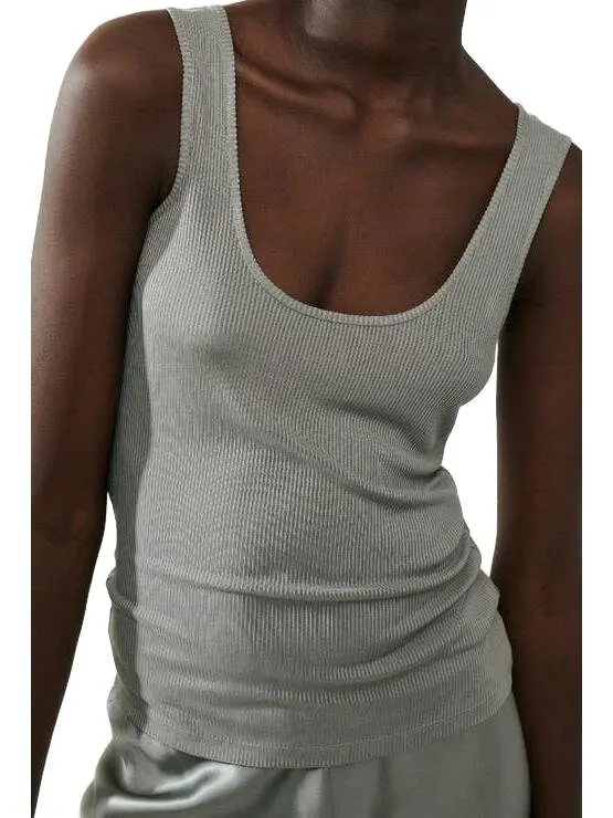 Silk Laundry Ribbed Tank - Moon