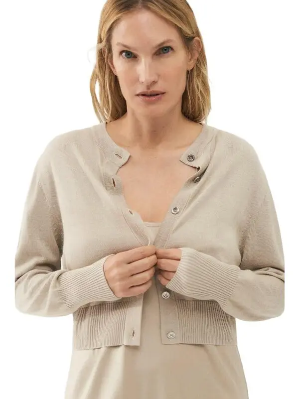 Silk Laundry Cropped Cardigan - Hazelnut