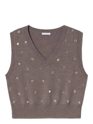 Silk Laundry Wool V-neck Sweater Vest - Pearl
