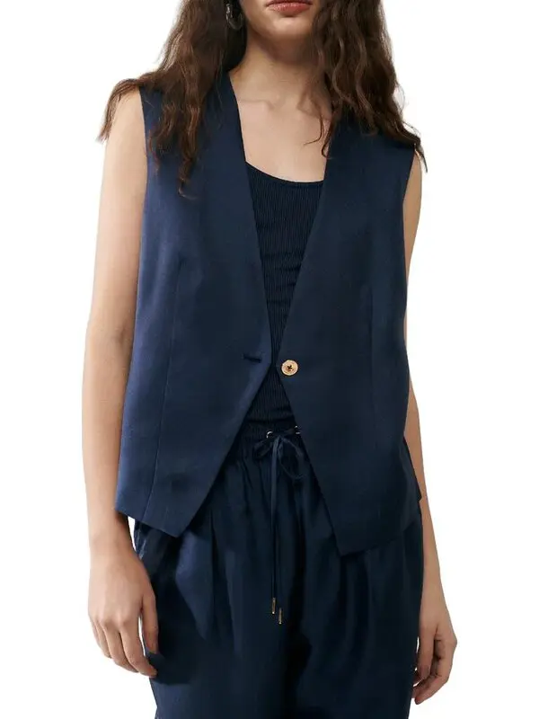 Silk Laundry Twill Slouch Vest - Midnight