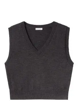 Silk Laundry V-neck Cropped Vest - Granite Melange