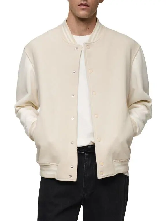 Mango Contrasting Cotton-blend Bomber Jacket - Beige