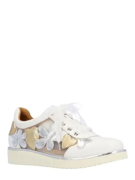 L'AMOUR DES PIEDS Zeneta Embellished Sneakers - White/ Silver/ Gold