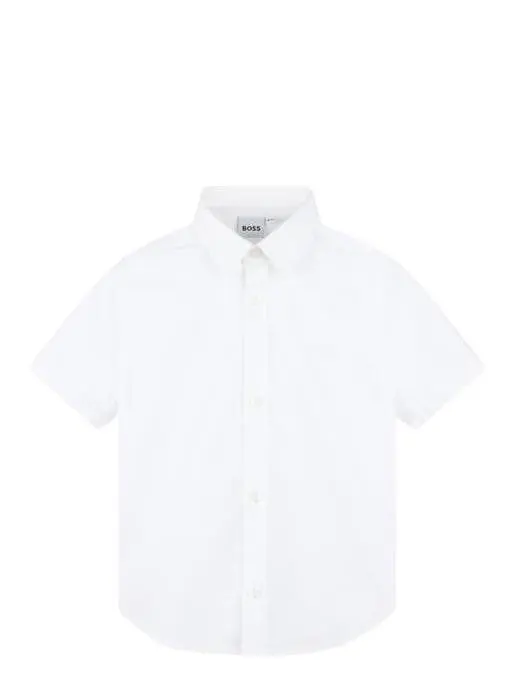 Hugo Boss Solid Short Sleeve Cotton Button-up Shirt - White