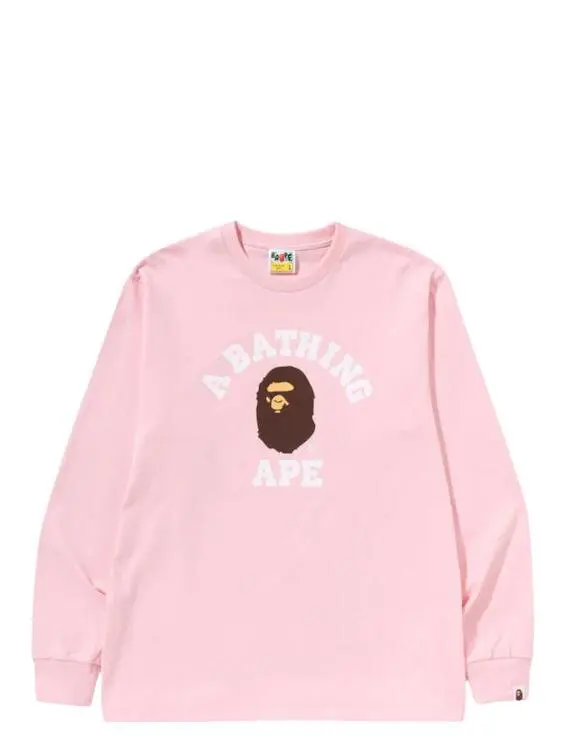 A BATHING APE College Long Sleeve Tee Shirt - Pink