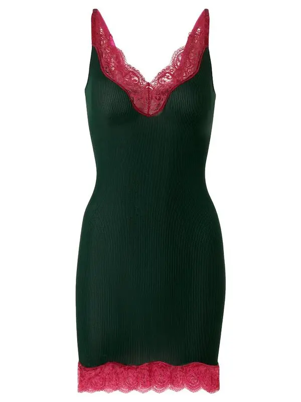 Saint Laurent Lace-trimmed Silk Jersey Slip Dress - Green