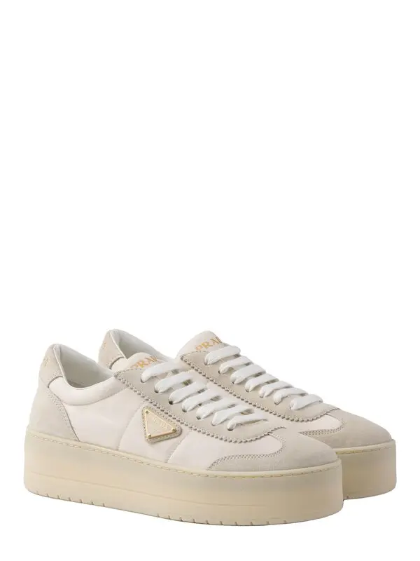 Prada Downtown Bold Re-nylon And Suede Sneakers - Ivory