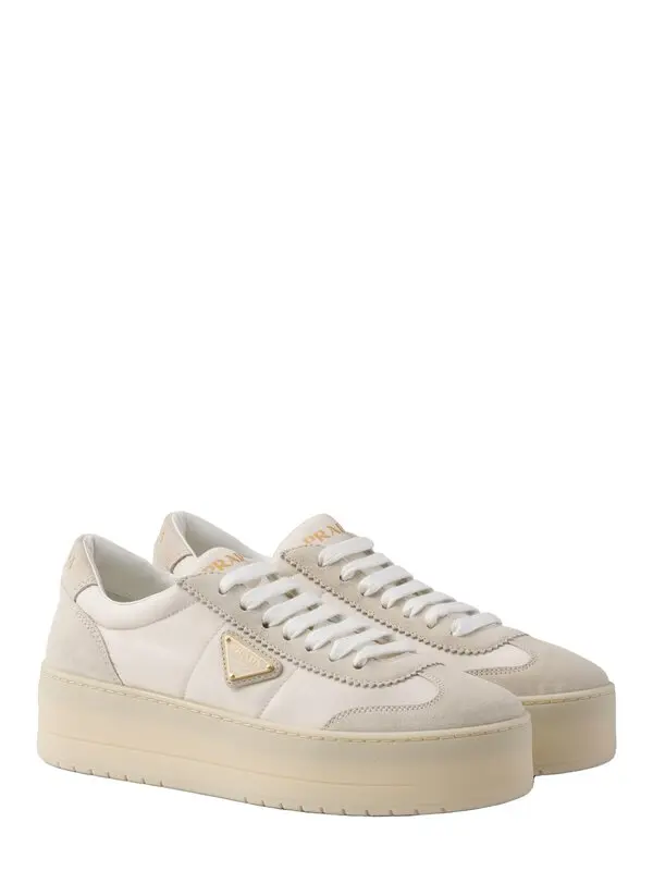Prada Downtown Bold Re-nylon And Suede Sneakers - Neutral