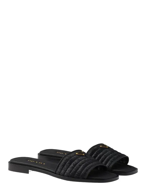Prada Leather Slides With Crochet - Black