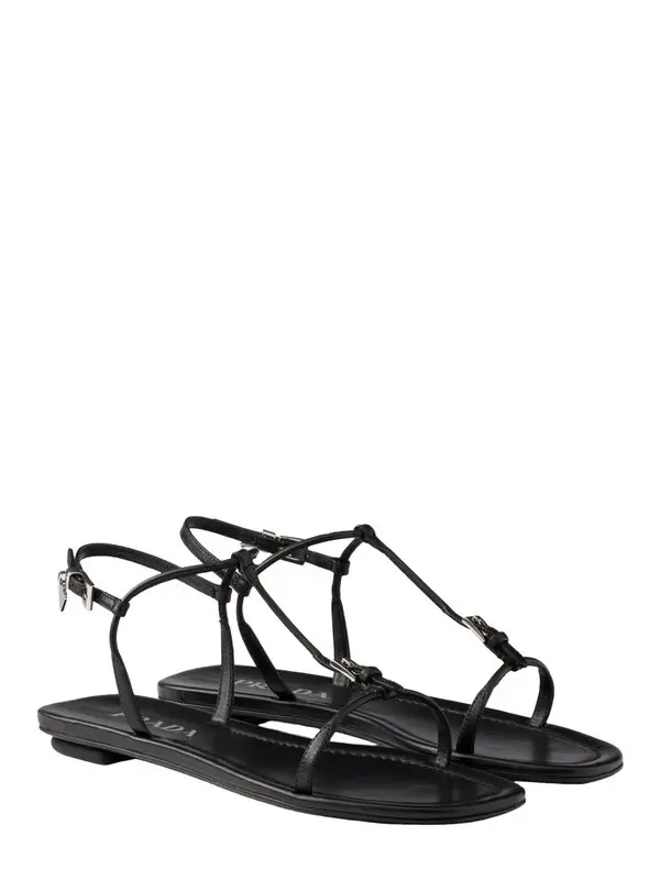 Prada Flat Leather Sandals - Black