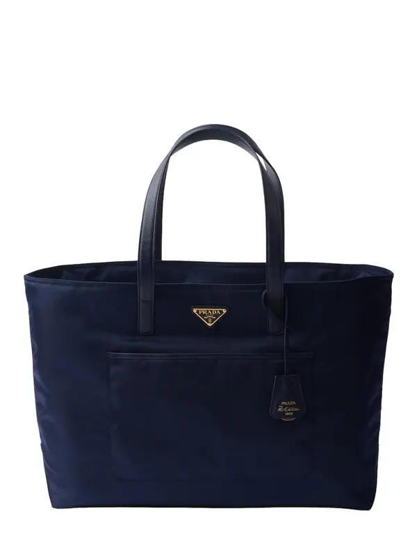 Prada Re-edition 1978 Large Re-nylon And Saffiano Leather Tote Bag - Blue
