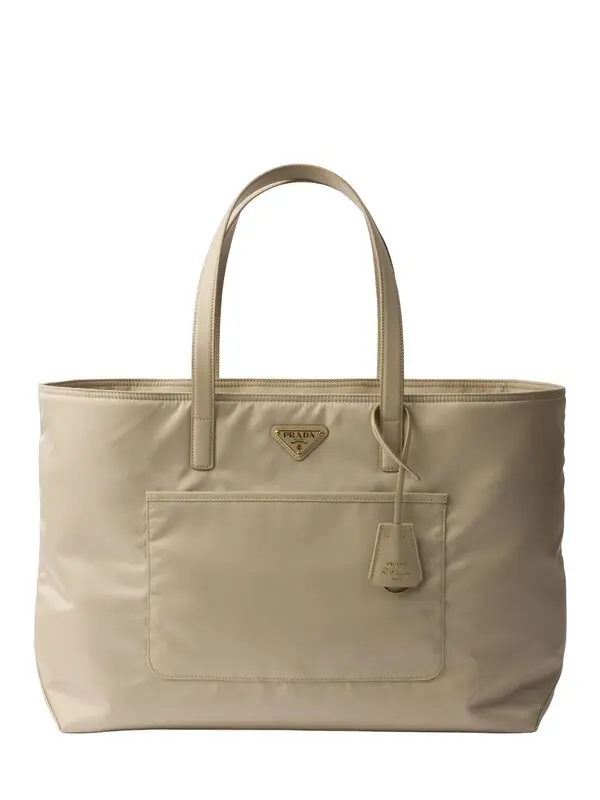 Prada Re-edition 1978 Large Re-nylon And Saffiano Leather Tote Bag - Neutral
