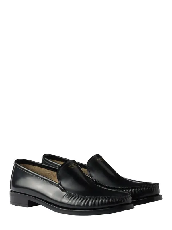 Prada Brushed Leather Loafers - Black