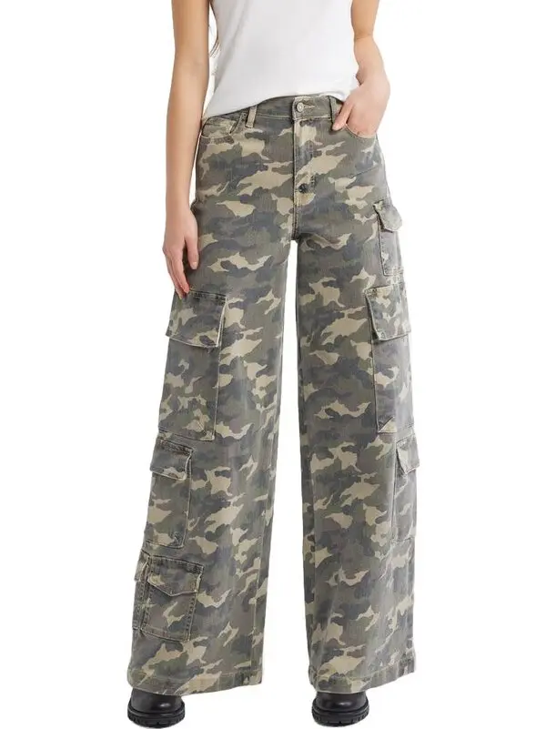 HIDDEN JEANS Wide Leg Cargo Pants - Camo