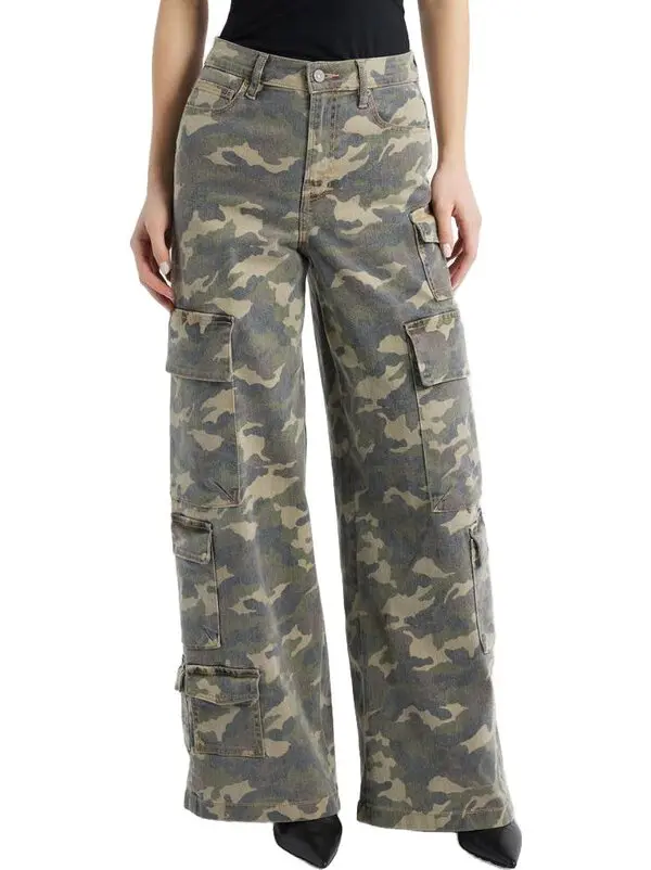 HIDDEN JEANS Camo Wide Leg Cargo Pants - Olive