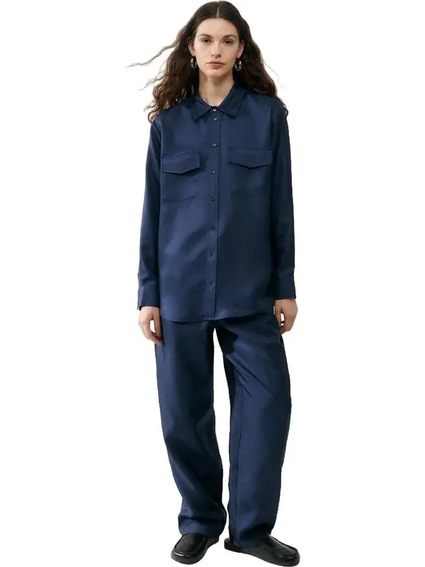Silk Laundry Twill Boyfriend Shirt - Midnight
