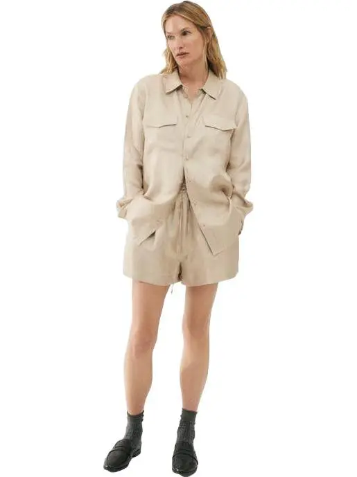 Silk Laundry Twill Boyfriend Shirt - Hazelnut