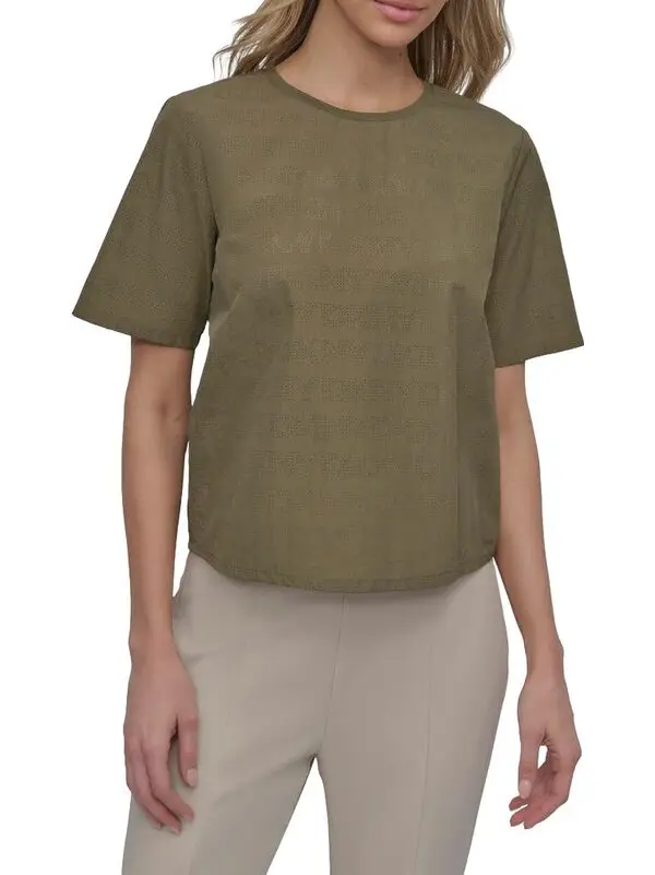 Dkny Perforated Logo Boxy Nylon T-shirt - Utility Green