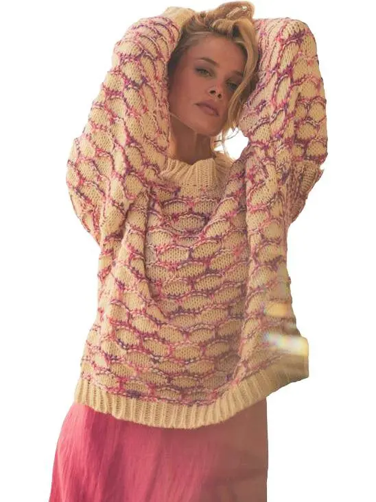 BTB LOS ANGELES Lola Honeycomb Sweater - Magenta Multi
