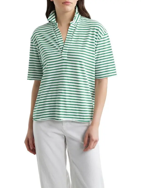 Frank & Eileen Patty Short Sleeve Henley - Green And White Stripe