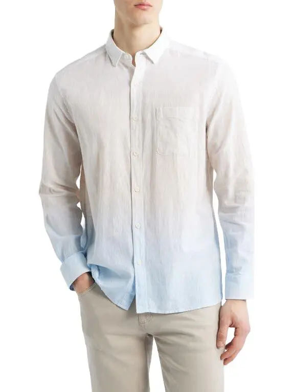 Johnston & Murphy Ombré Linen & Cotton Button-up Shirt - Tan/blue