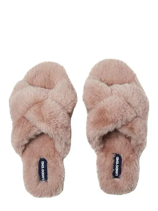 LANDS' END Fluffy Slide Slippers - Light Dusty Pink