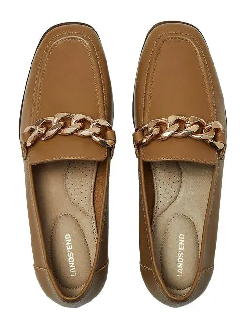 LANDS' END Chain Leather Loafers - Honey Beige Leather