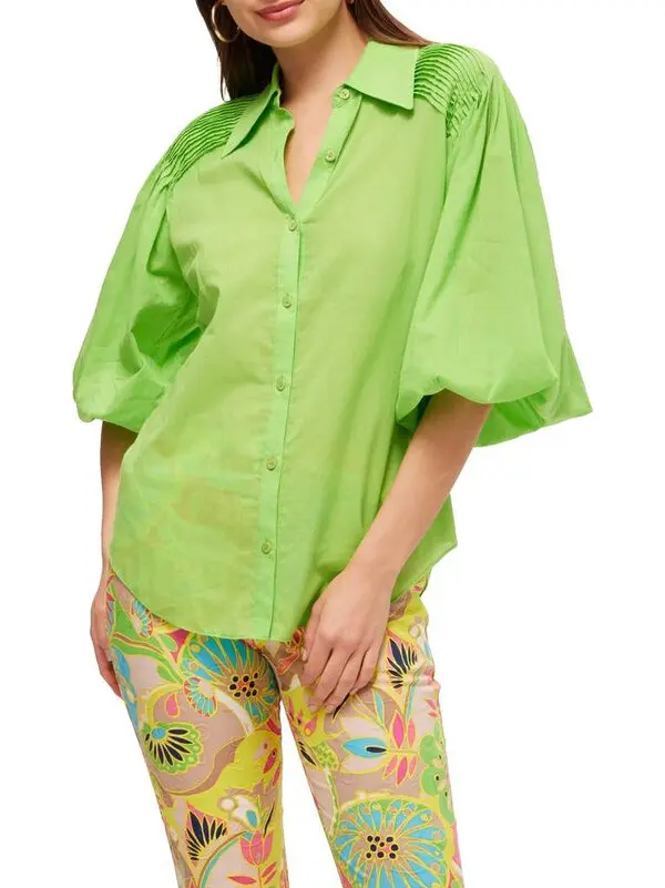 Trina Turk Puff Sleeve Blouse - Serene Green